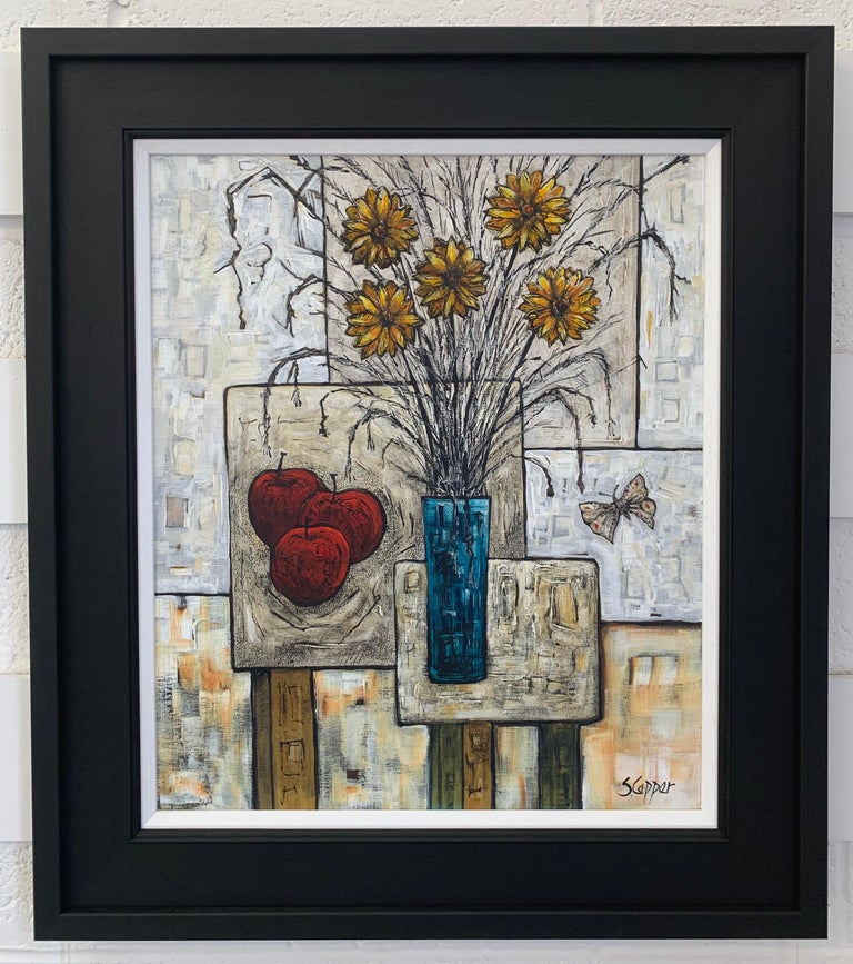 Steve Capper - Still Life Painting Blue Vase Flowers and Apples by ...