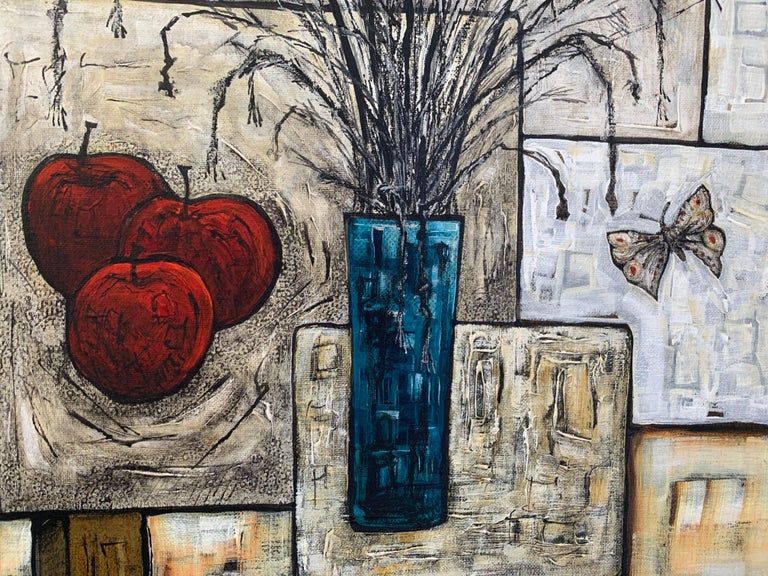 Steve Capper - Still Life Painting Blue Vase Flowers and Apples by ...