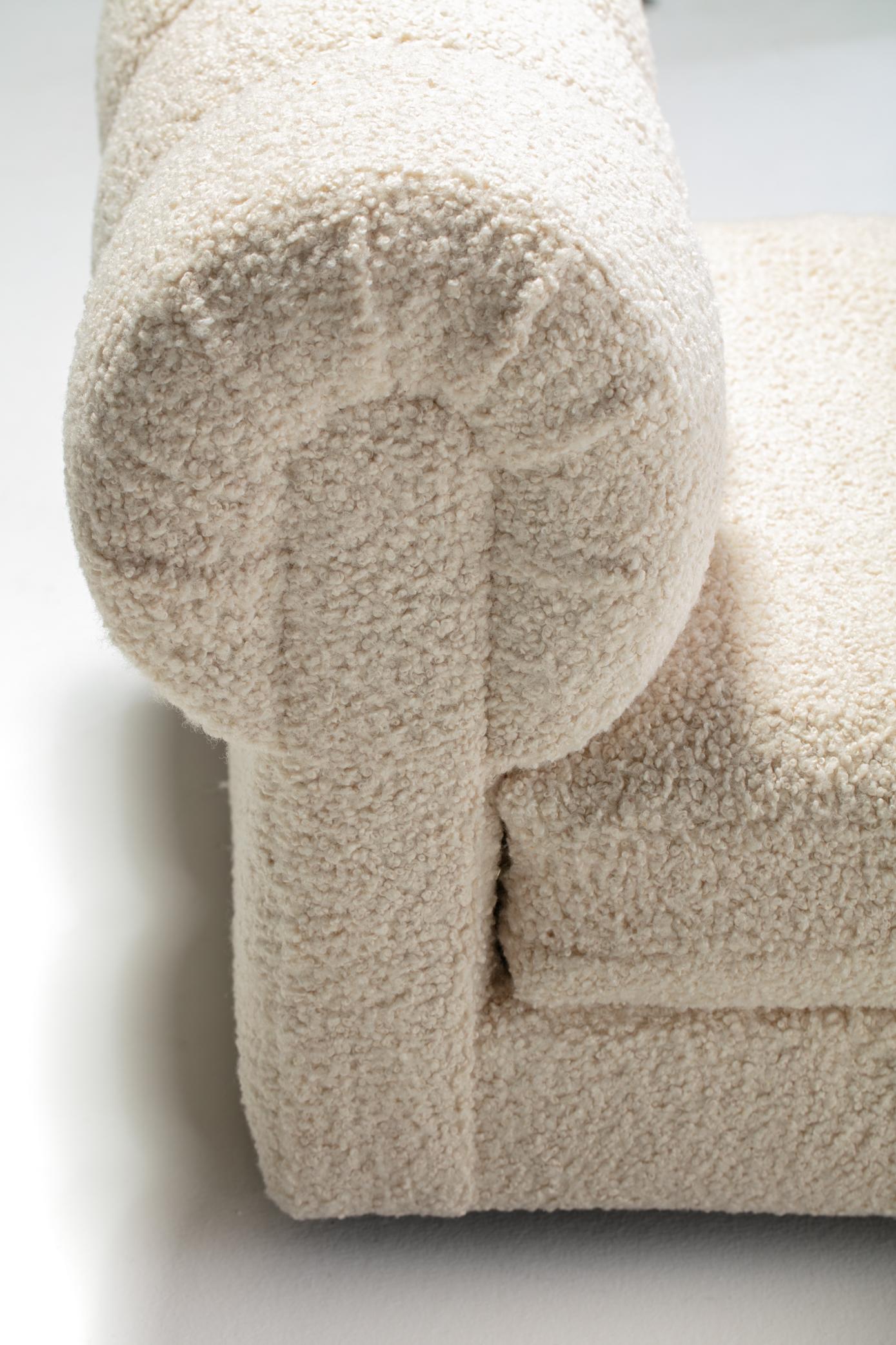 Steve Chase Style Post Modern Chaise Lounge in Soft Ivory White Bouclé ...