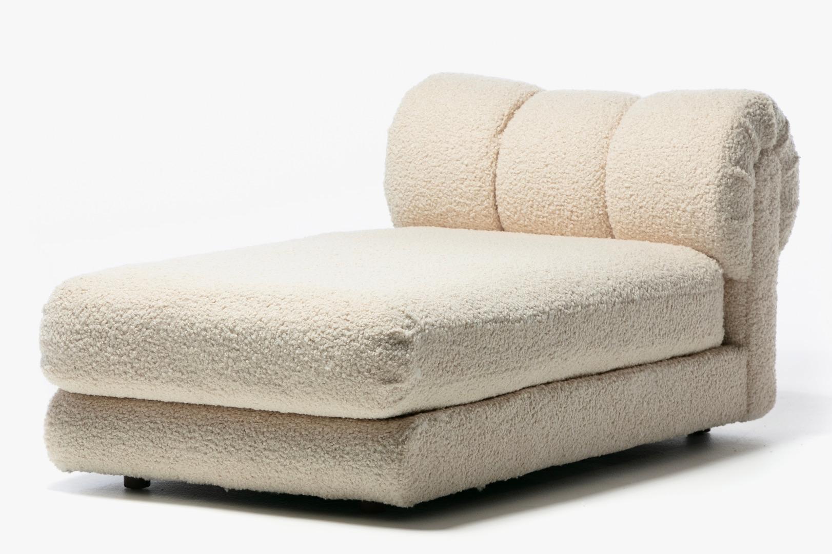 Steve Chase Style Post Modern Chaise Lounge in Soft Ivory White Bouclé ...