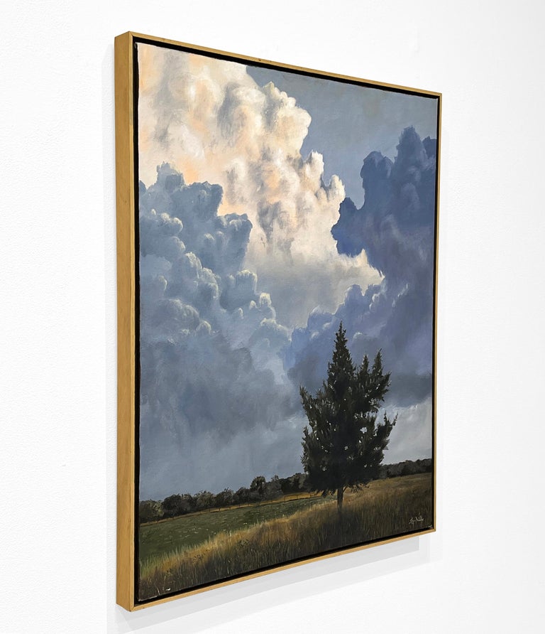 Steve Mills - LANDSCAPE WITH TREE, huge clouds, green, academic realism ...