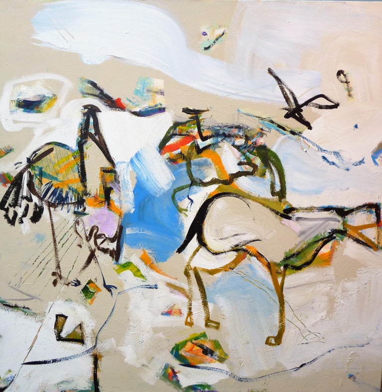 Steve Williams - Oasis - Abstract landscape painting, animals in a ...