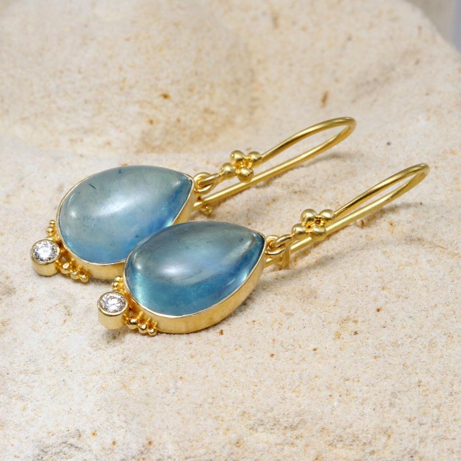 Steven Battelle 10.9 Carats Aquamarine Diamond 18K Gold Wire Earrings ...