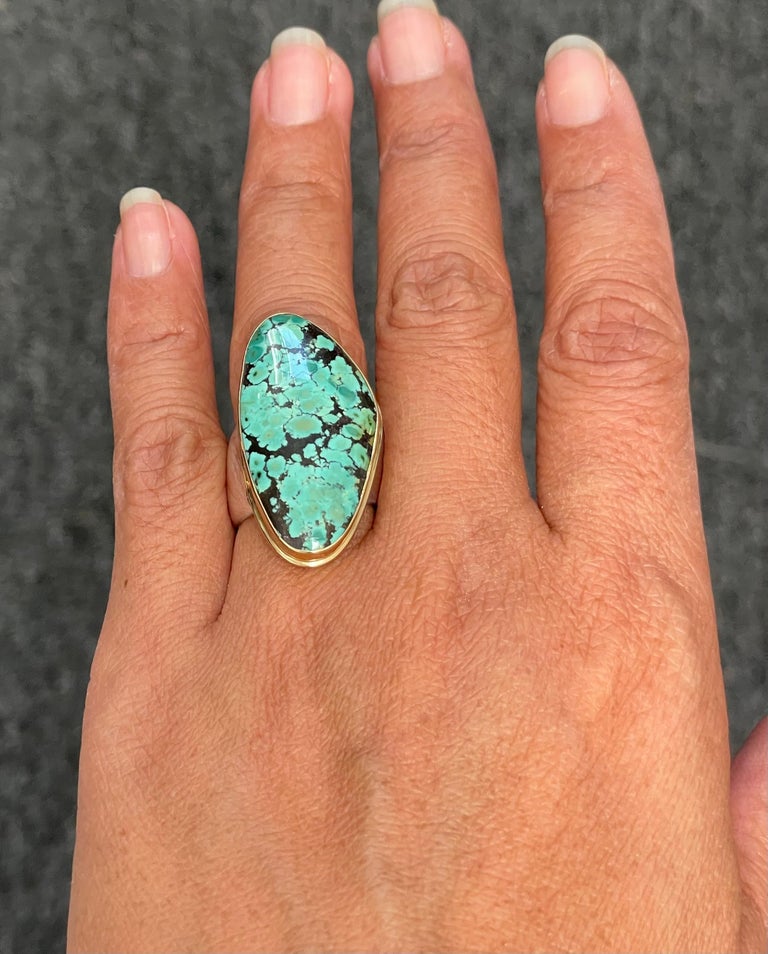 17.1 Carats Turquoise Sterling and 18k Gold Ring For Sale at 1stDibs