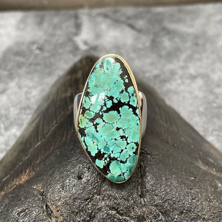 17.1 Carats Turquoise Sterling and 18k Gold Ring For Sale at 1stDibs