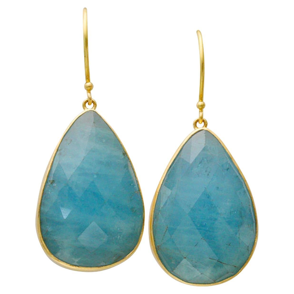 Steven Battelle 10.9 Carats Aquamarine Diamond 18K Gold Wire Earrings ...