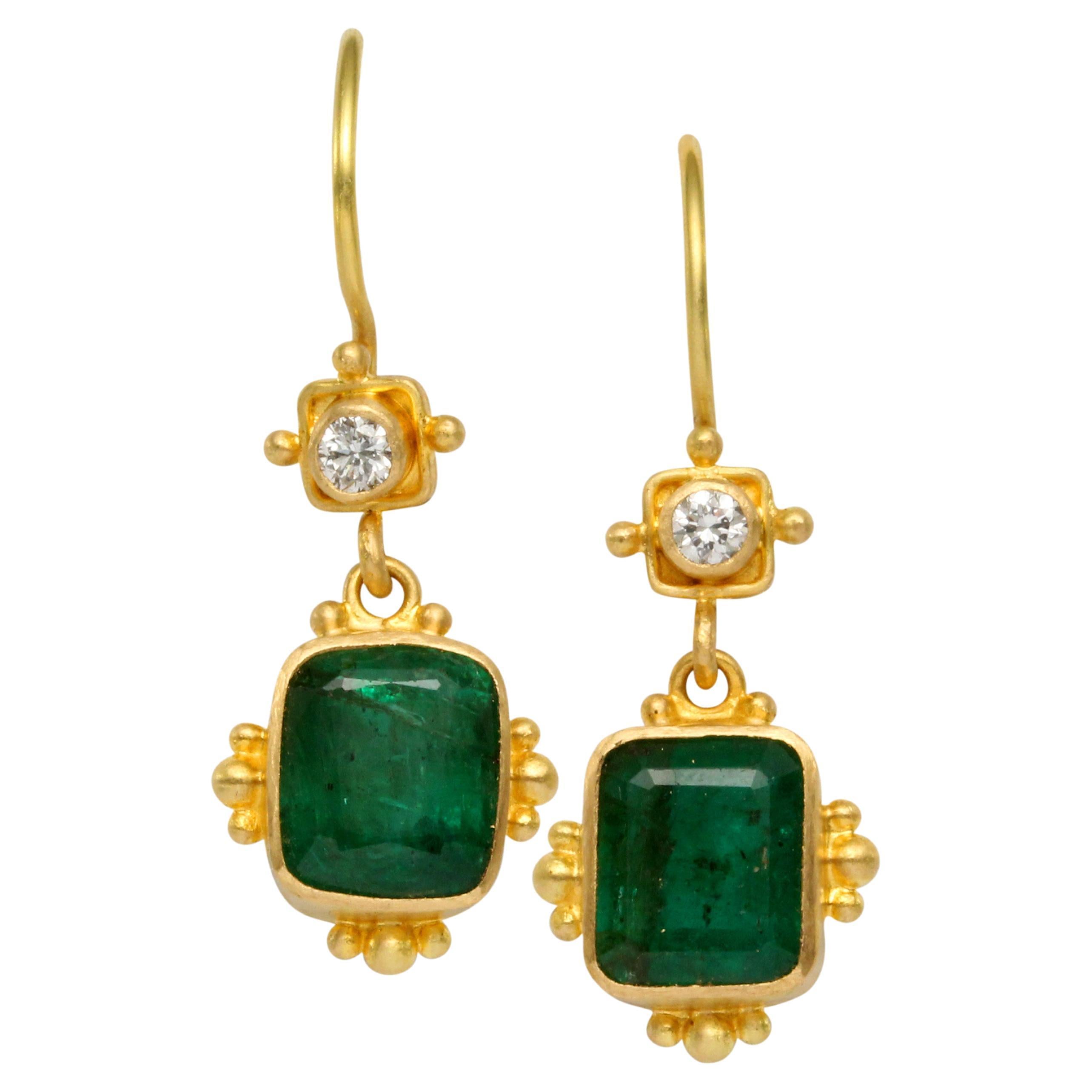 Steven Battelle 2.4 Carats Emerald Diamond 18K Gold Wire Earrings For ...