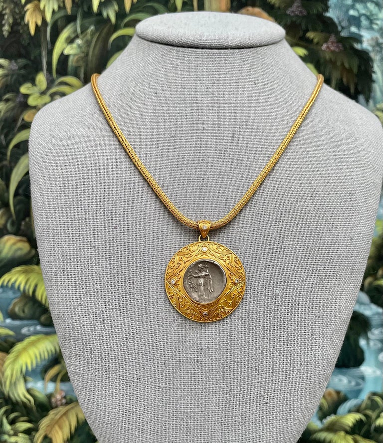 Ancient Greek 3rd Century BC Nike Coin Diamonds Pendant 22k Gold For ...