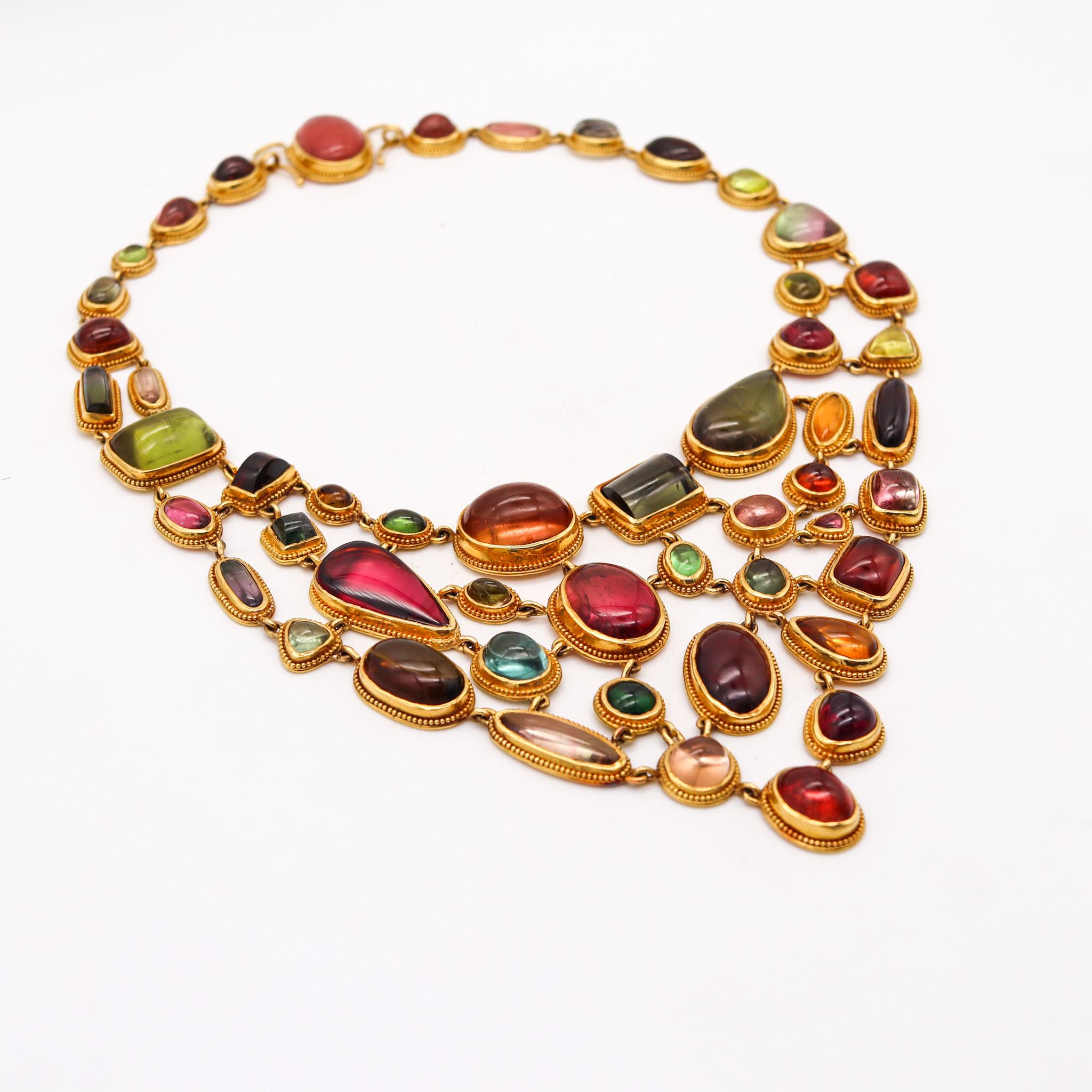 Steven Battelle Festoon Necklace In 18Kt Yellow Gold With Multicolor ...