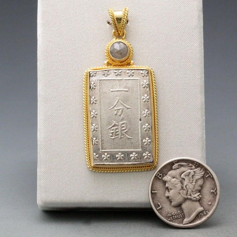 Japanese Samurai Coin Diamond Pendant 18K Gold at 1stDibs