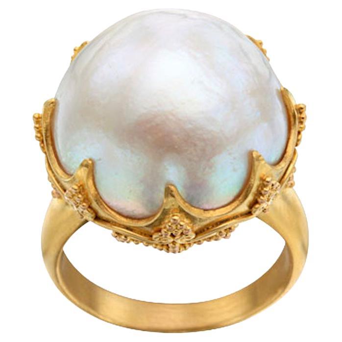 1970 Andrew Grima Mabe Pearl and Gold Ring at 1stDibs