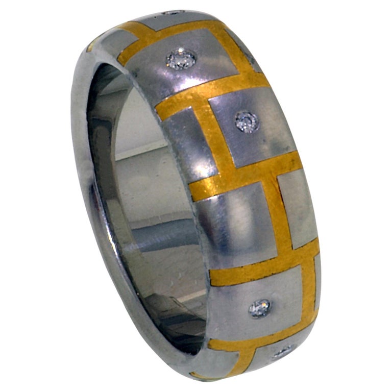 Steven Kretchmer Platinum 24K Gold Inlay Diamond "Tile Band" For Sale ...