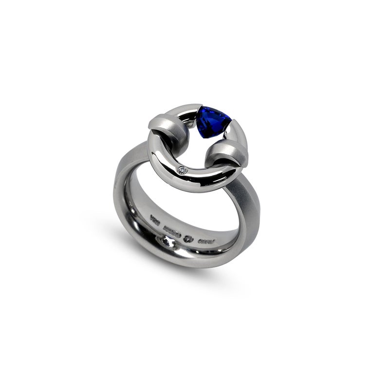 Steven Kretchmer Platinum Jazz Ring with a Tension-Set .69 ct. Blue ...