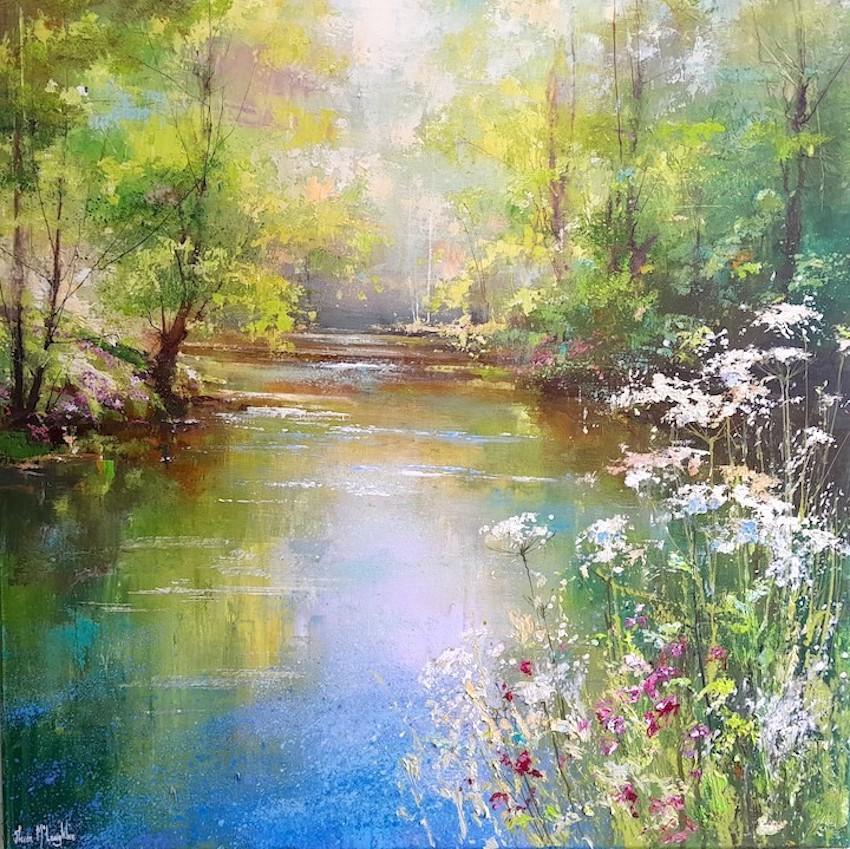 Steven Mcloughlin - Spring Blossom by the river -original forest ...