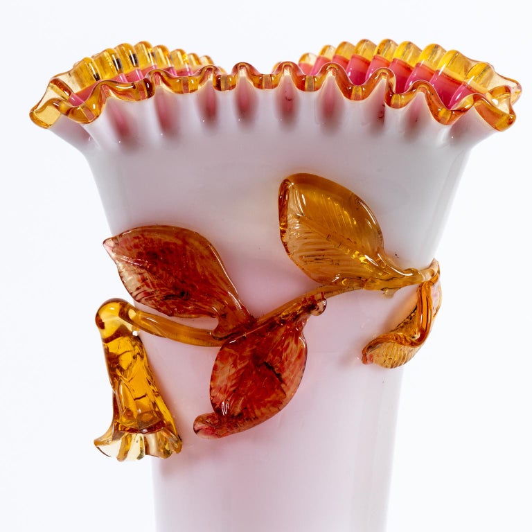 Stevens and Williams Vases Applied Flowers and Leaves For Sale at 1stDibs