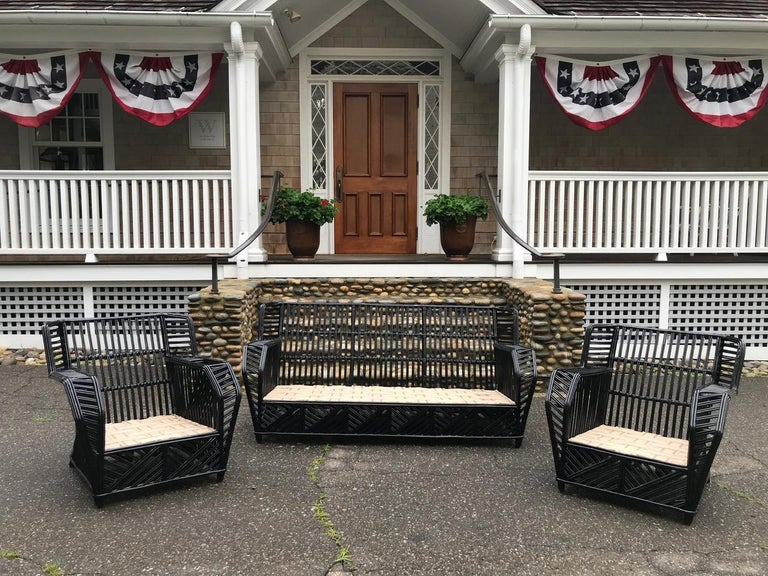 Stick Rattan Porch Set with Chevron Skirt at 1stDibs