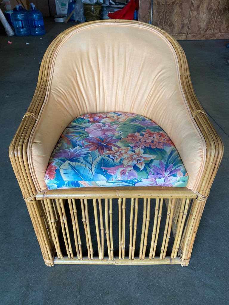 Stick Rattan Spindle Barrel Dining Arm Chair, Four Set For Sale at 1stDibs