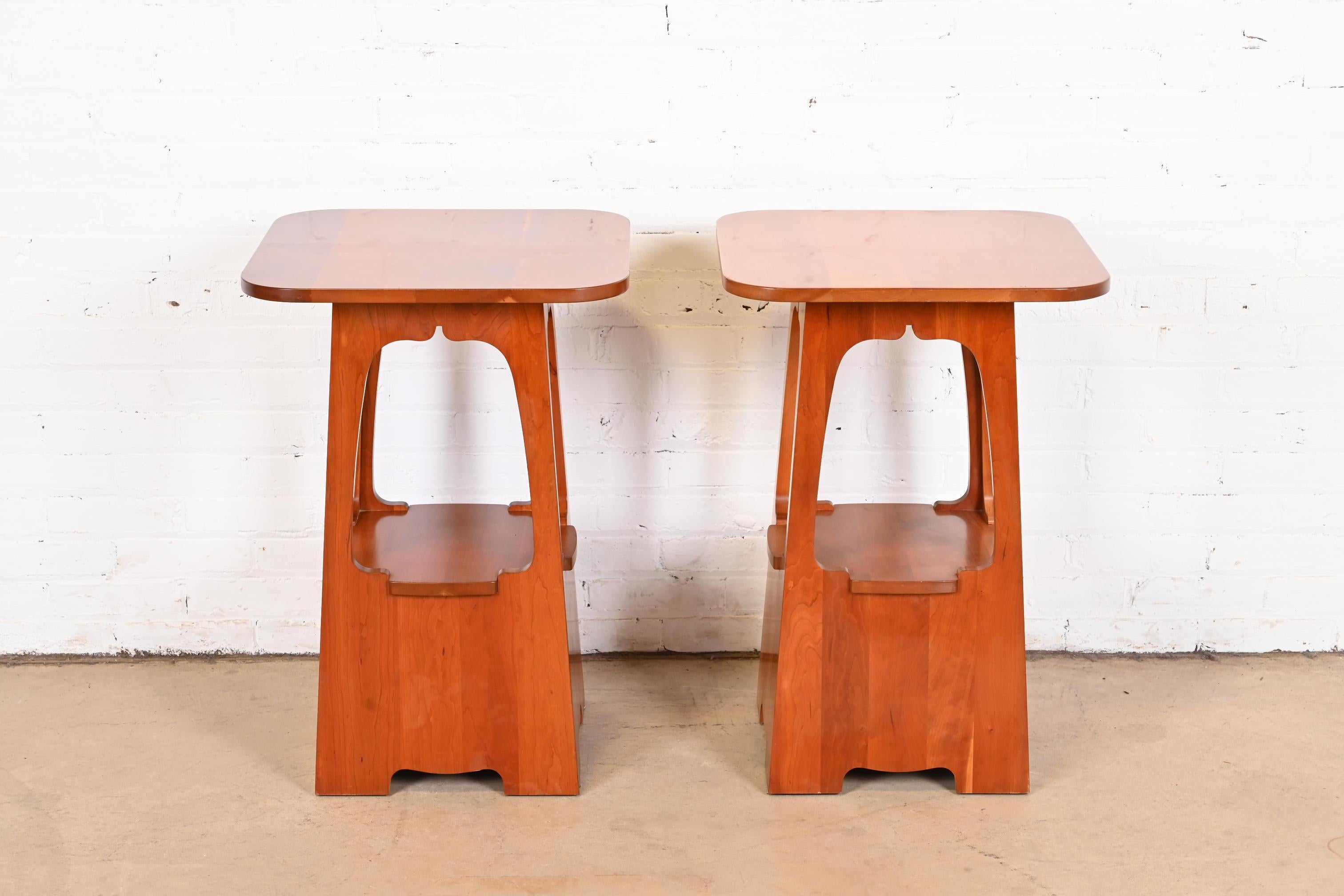 Stickley Arts and Crafts Cherry Wood Cut-Out Side Tables, Pair For Sale ...