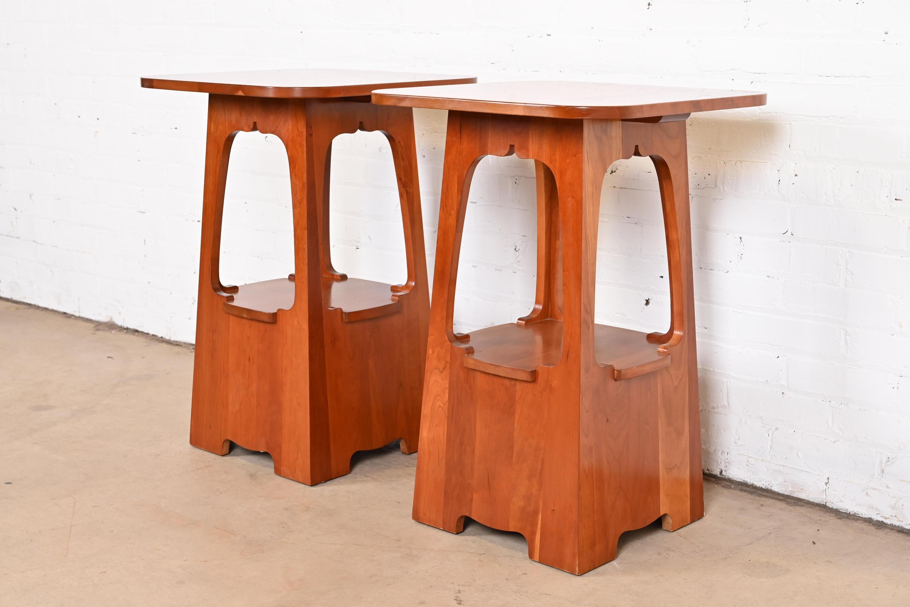 Stickley Arts and Crafts Cherry Wood Cut-Out Side Tables, Pair at 1stDibs