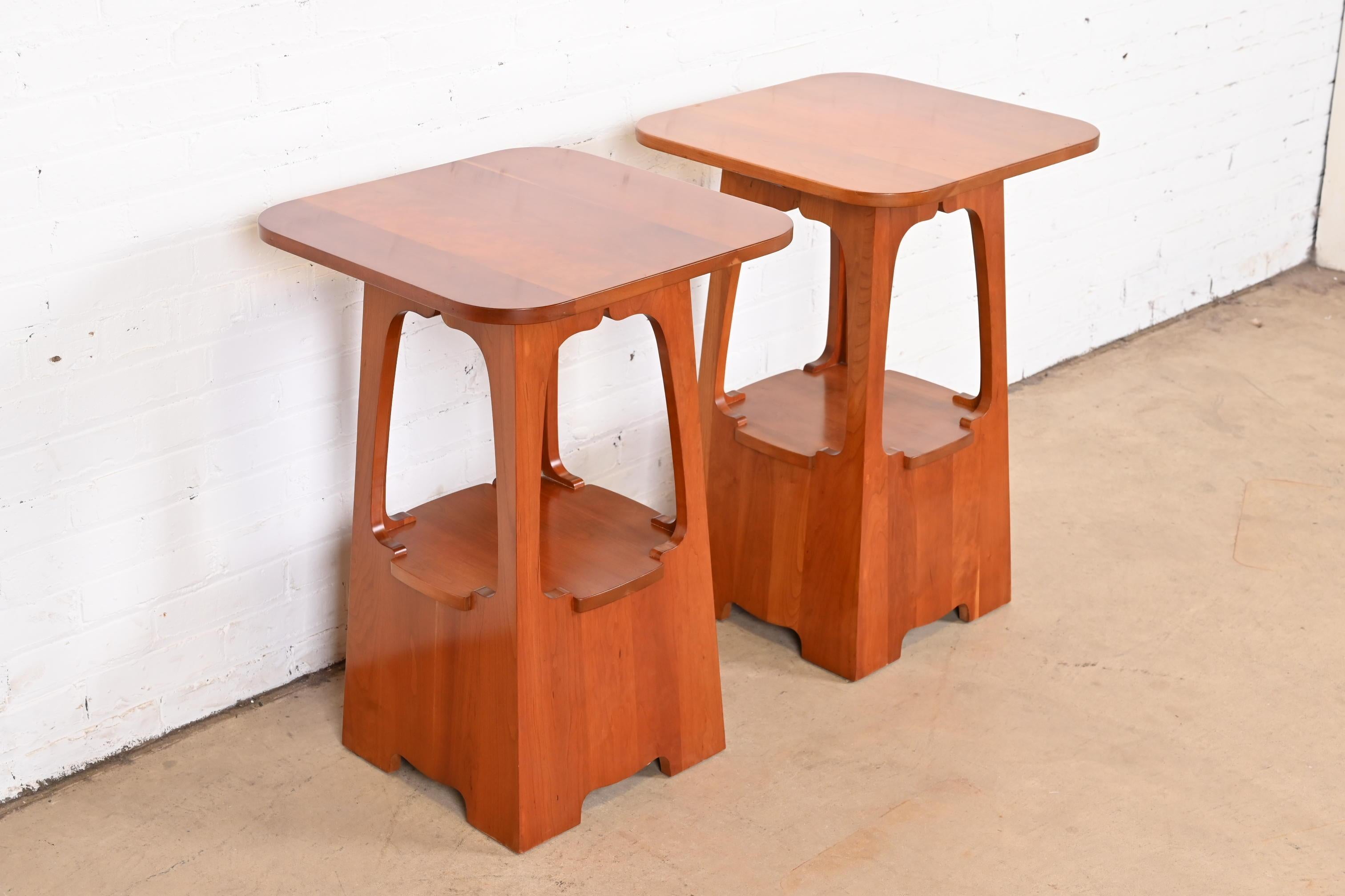 Stickley Arts and Crafts Cherry Wood Cut-Out Side Tables, Pair at 1stDibs