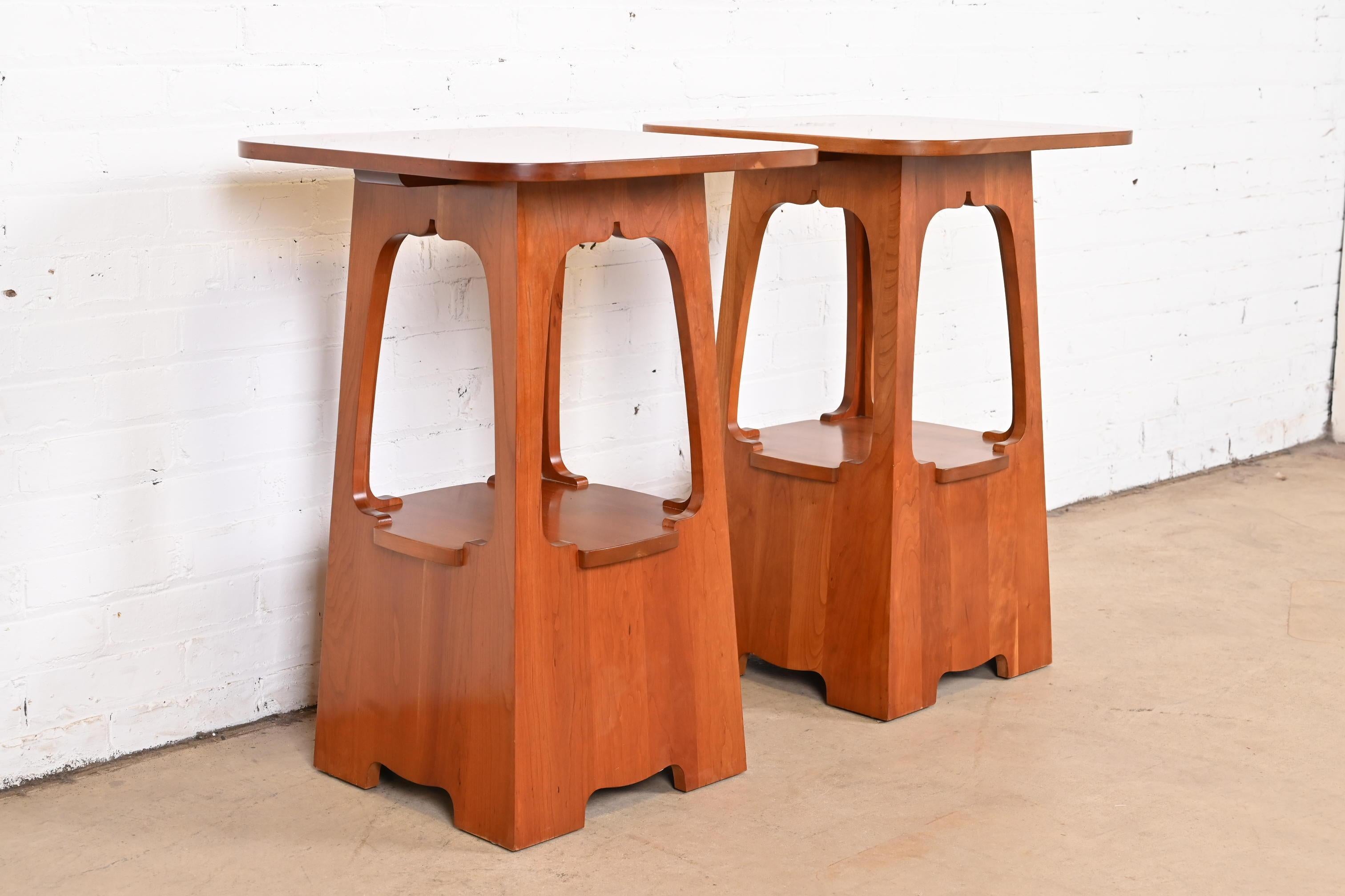 Stickley Arts and Crafts Cherry Wood Cut-Out Side Tables, Pair For Sale ...