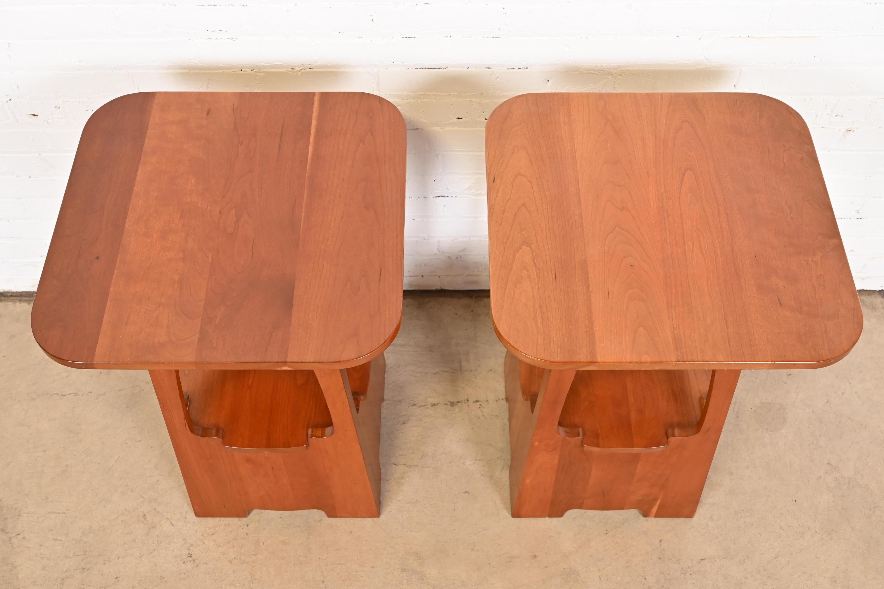 Stickley Arts and Crafts Cherry Wood Cut-Out Side Tables, Pair For Sale ...