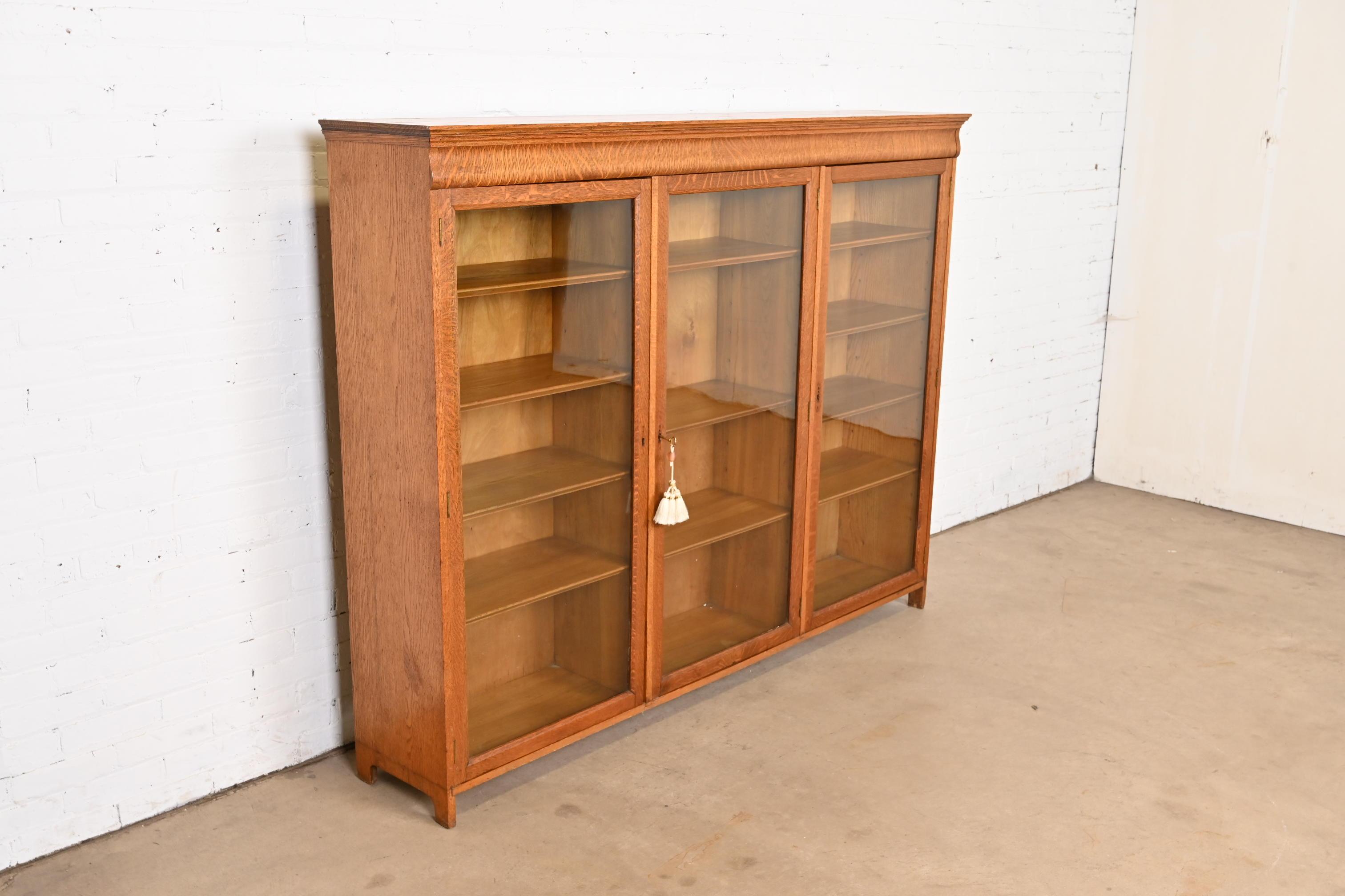 Stickley Brothers Style Antique Arts and Crafts Oak Glass Front Triple ...