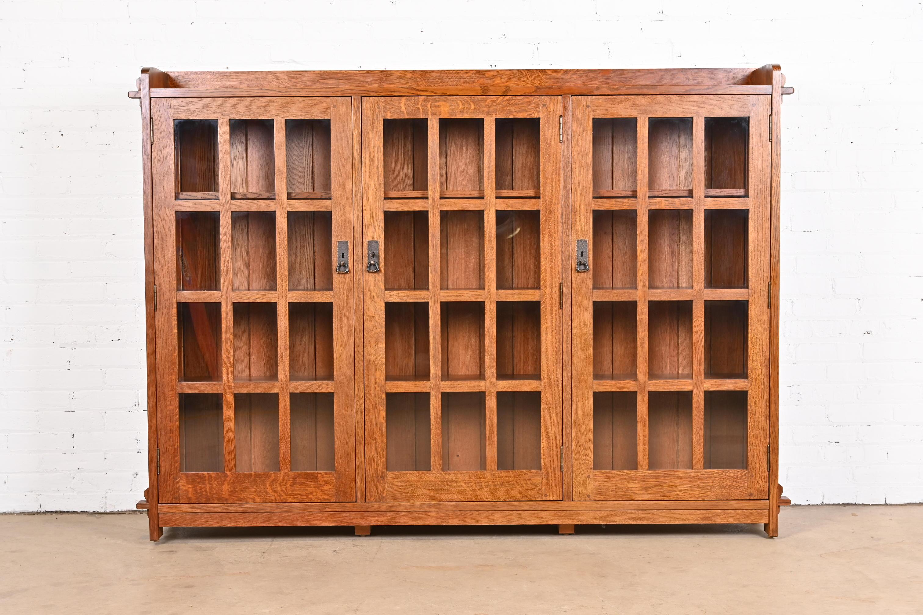 Stickley Mission Oak Arts and Crafts Triple Bookcase at 1stDibs