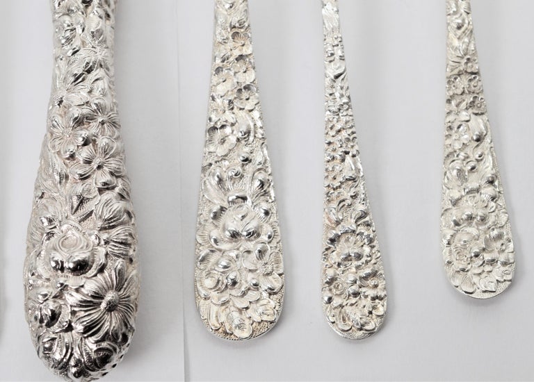 Stieff Repousse Sterling Silver Flatware Nine Piece Set, Service for ...