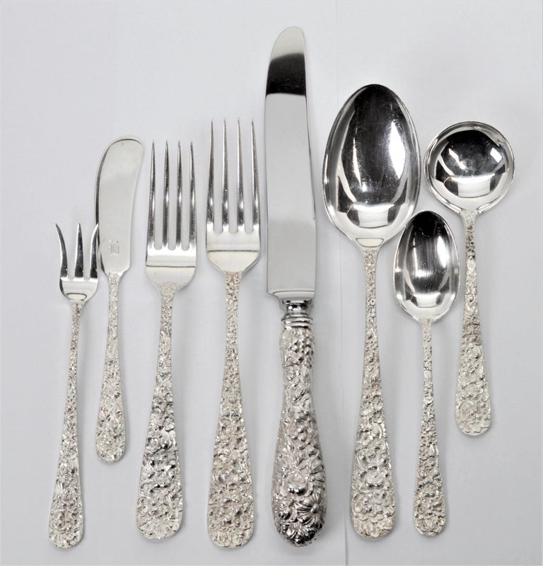 Stieff Repousse Sterling Silver Flatware Nine Piece Set, Service for ...
