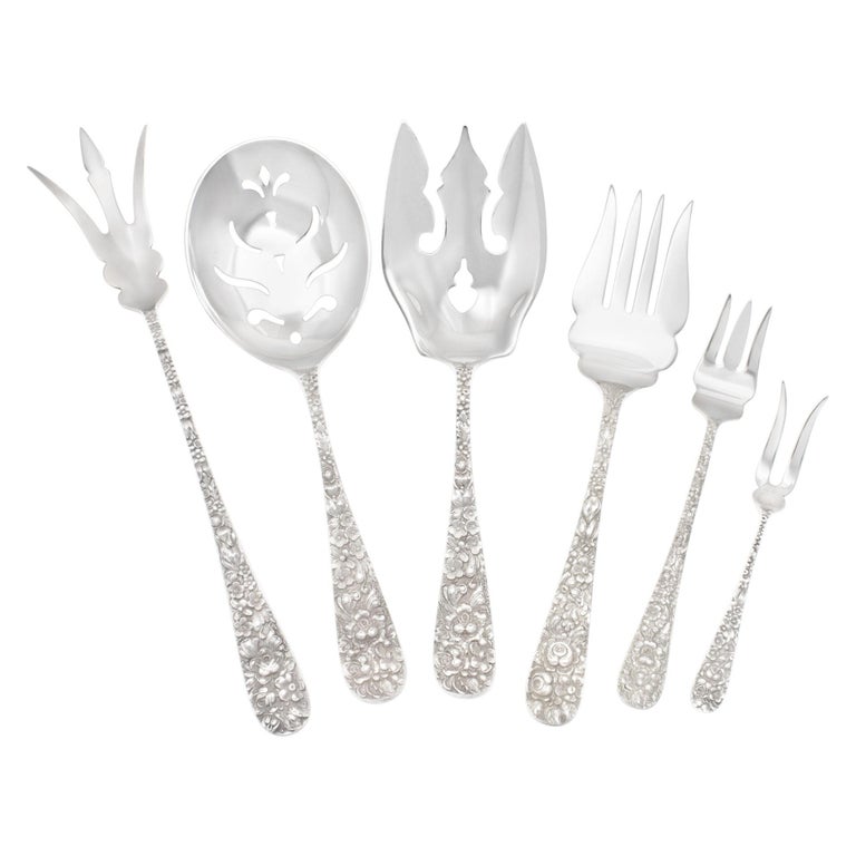 Stieff Sterling Silver Co. "Rose Repousse" Sterling Silver Flatware Set ...