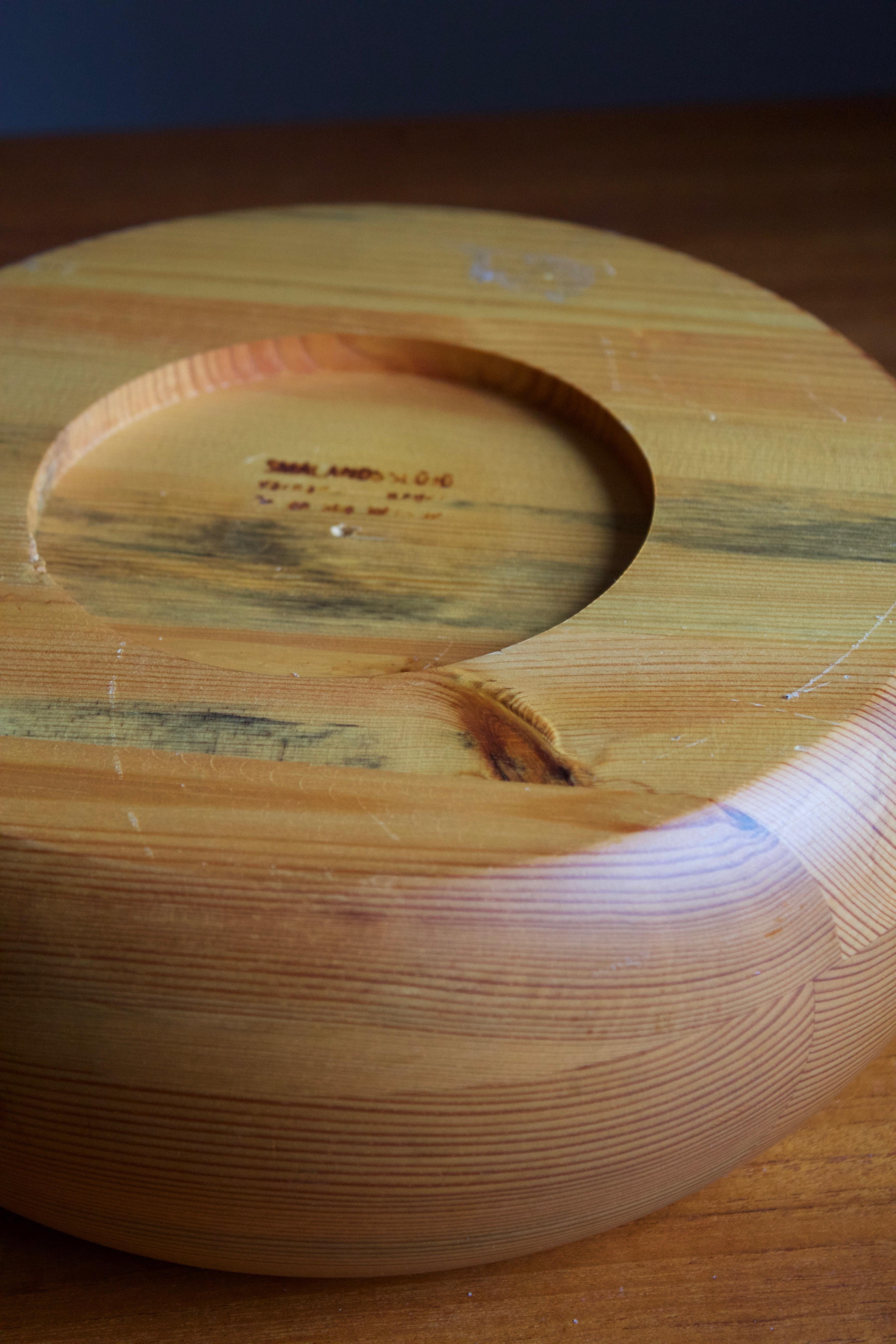 Stig Johnsson, Bowl, Solid Pine, Smålandsslöjd, Värnamo, Sweden, 1970s ...