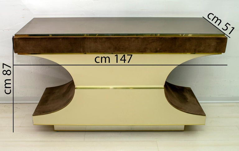 Stilglass Donati Italy Mid-Century Modern Suede and Brass Bar Cabinet ...