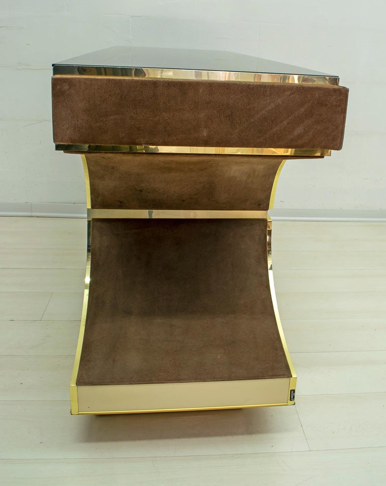 Stilglass Donati Italy Mid-Century Modern Suede and Brass Bar Cabinet ...