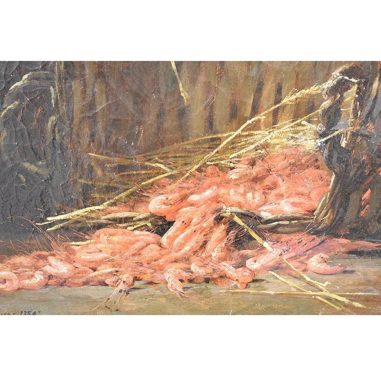 Still Life Painting With Shrimps, Oil On Canvas, Antique Painting, XIX ...