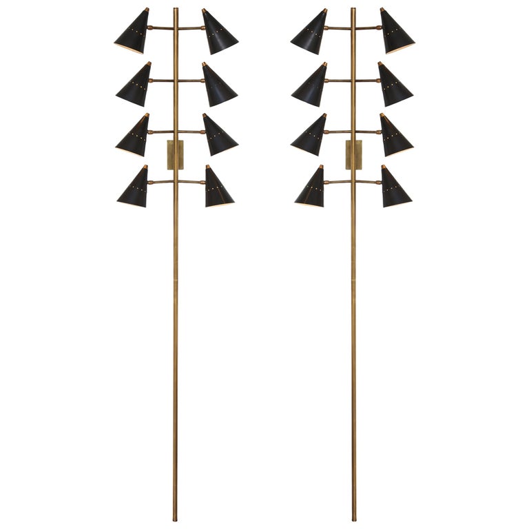 Stilnovo Rare Pair of Tall Eight-Arm Adjustable Wall Lights, Italy ...