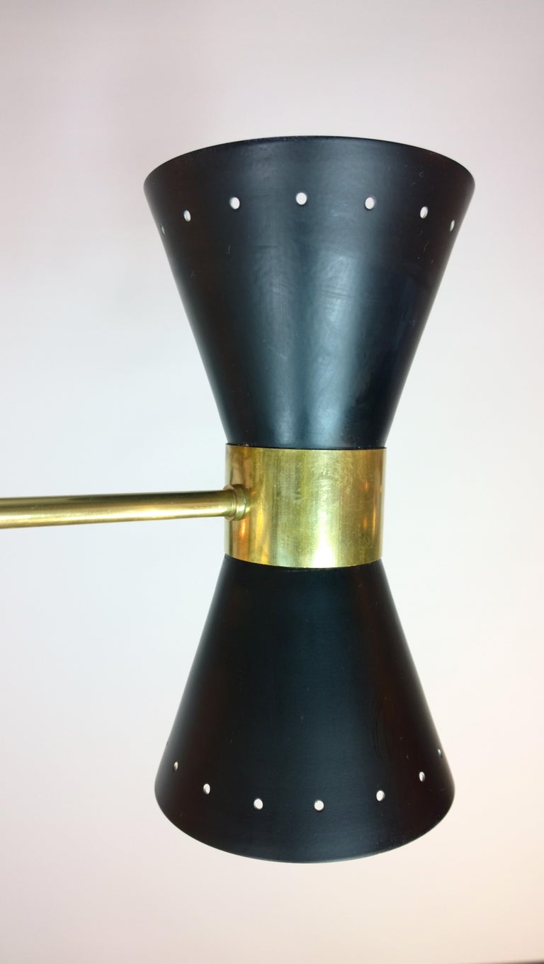 Stilnovo Style Brass and 8-Arm Black Enameled Perforated Steel Cones ...