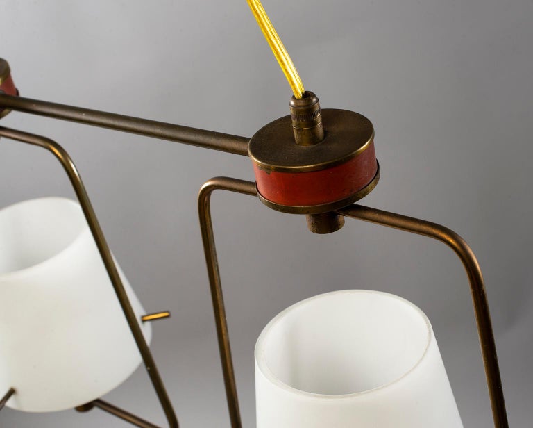 Stilnovo Three-Light Fixture with Glass Shades and Brass Fittings For ...