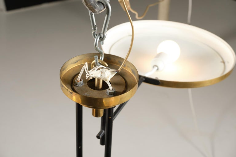 Stilnovo Three Lights Brass and Satinated Glass Chandelier, 1960 circa ...