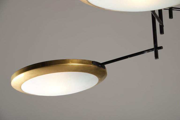 Stilnovo Three Lights Brass and Satinated Glass Chandelier, 1960 circa ...