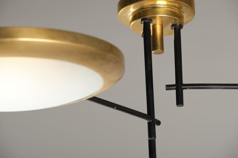 Stilnovo Three Lights Brass and Satinated Glass Chandelier, 1960 circa ...