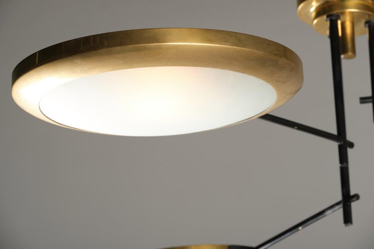 Stilnovo Three Lights Brass and Satinated Glass Chandelier, 1960 circa ...