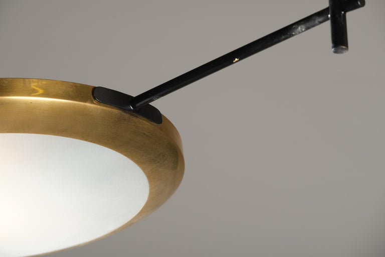 Stilnovo Three Lights Brass and Satinated Glass Chandelier, 1960 circa ...