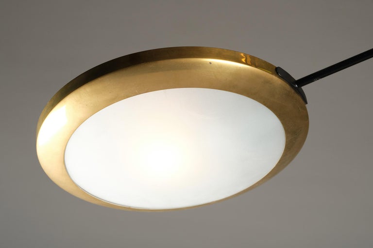 Stilnovo Three Lights Brass and Satinated Glass Chandelier, 1960 circa ...