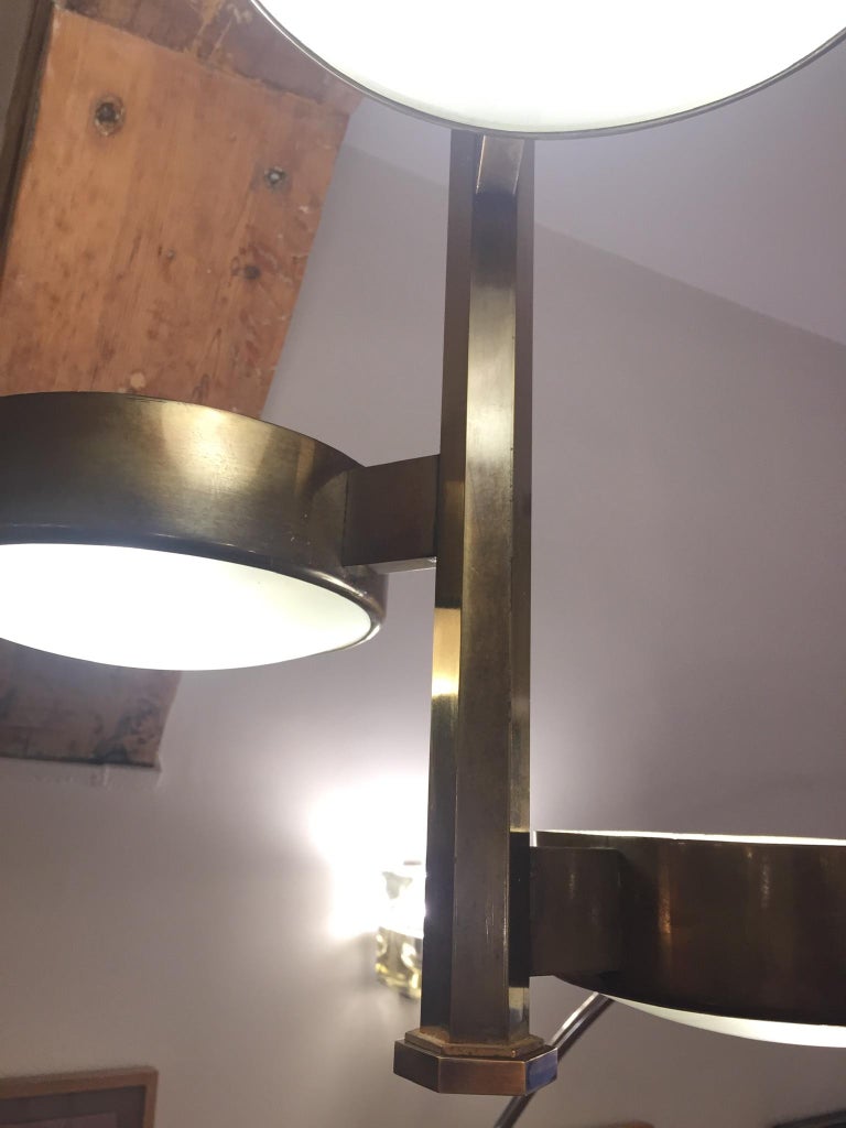 Stilnovo Style Three Lights Brass and Satinated Glass Chandelier, circa ...