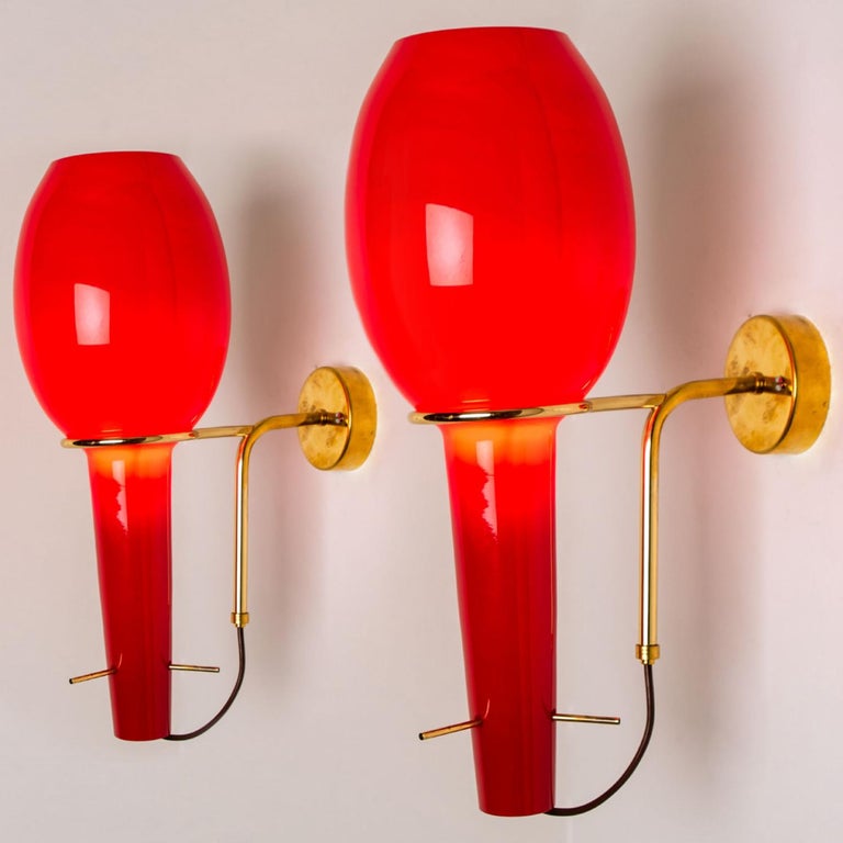 Stilnovo Wall Light Brass and Red Glass, Italy, 1960s For Sale at 1stDibs