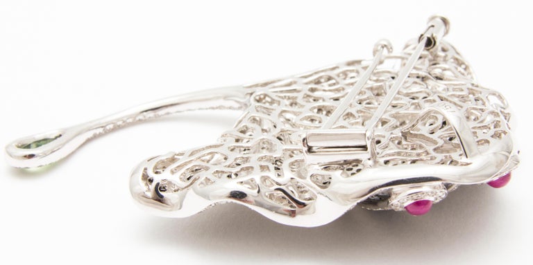Stingray Brooch or Pendant in White Gold, Diamond, Ruby, Tourmaline ...