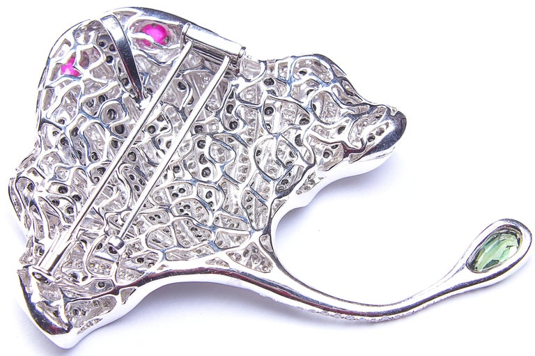 Stingray Brooch or Pendant in White Gold, Diamond, Ruby, Tourmaline ...