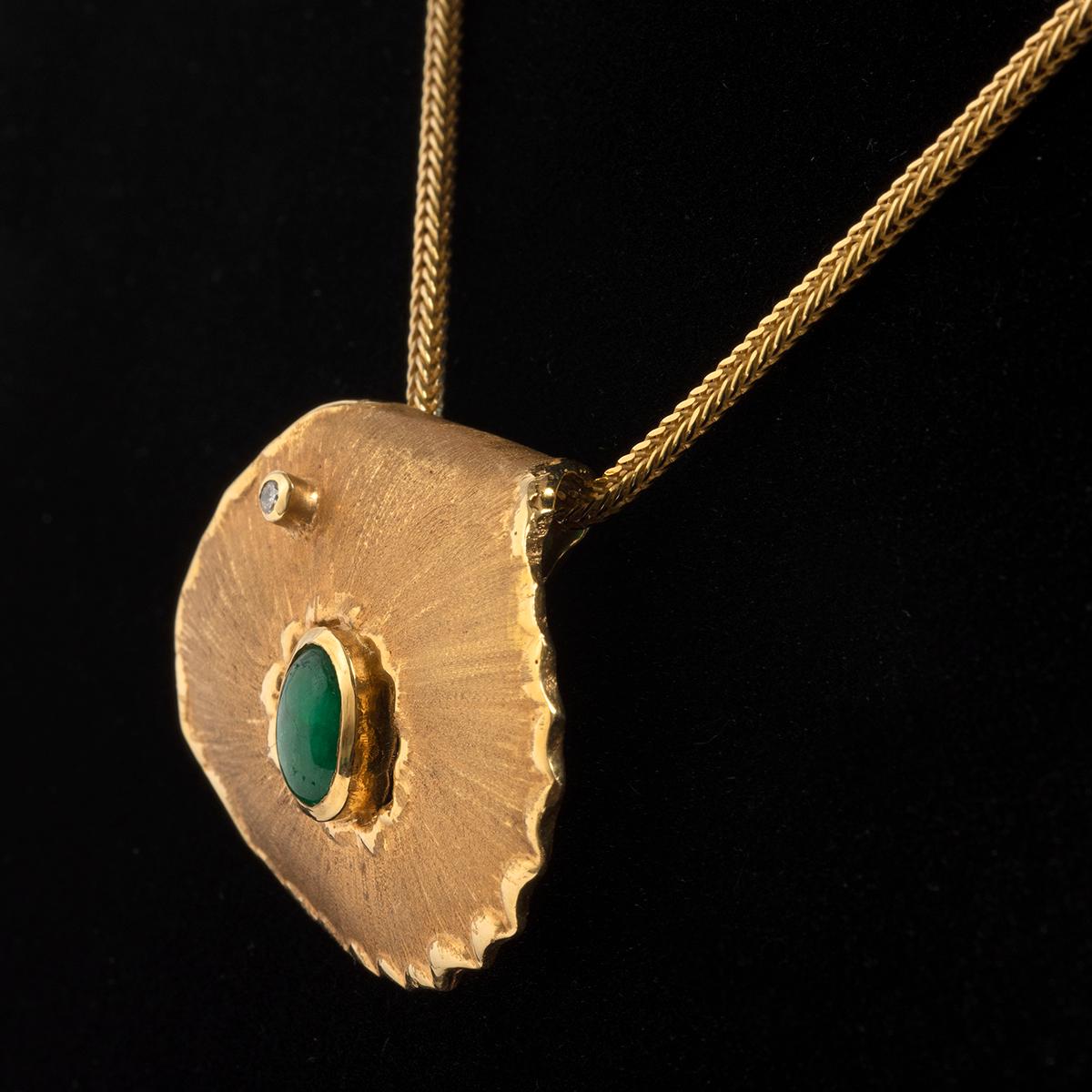 Stirking 18 Carat Yellow Gold Emerald and Diamond Abstract Pendant For ...