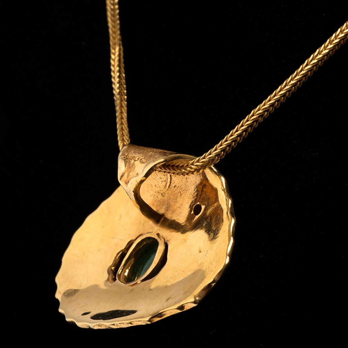 Stirking 18 Carat Yellow Gold Emerald and Diamond Abstract Pendant For ...